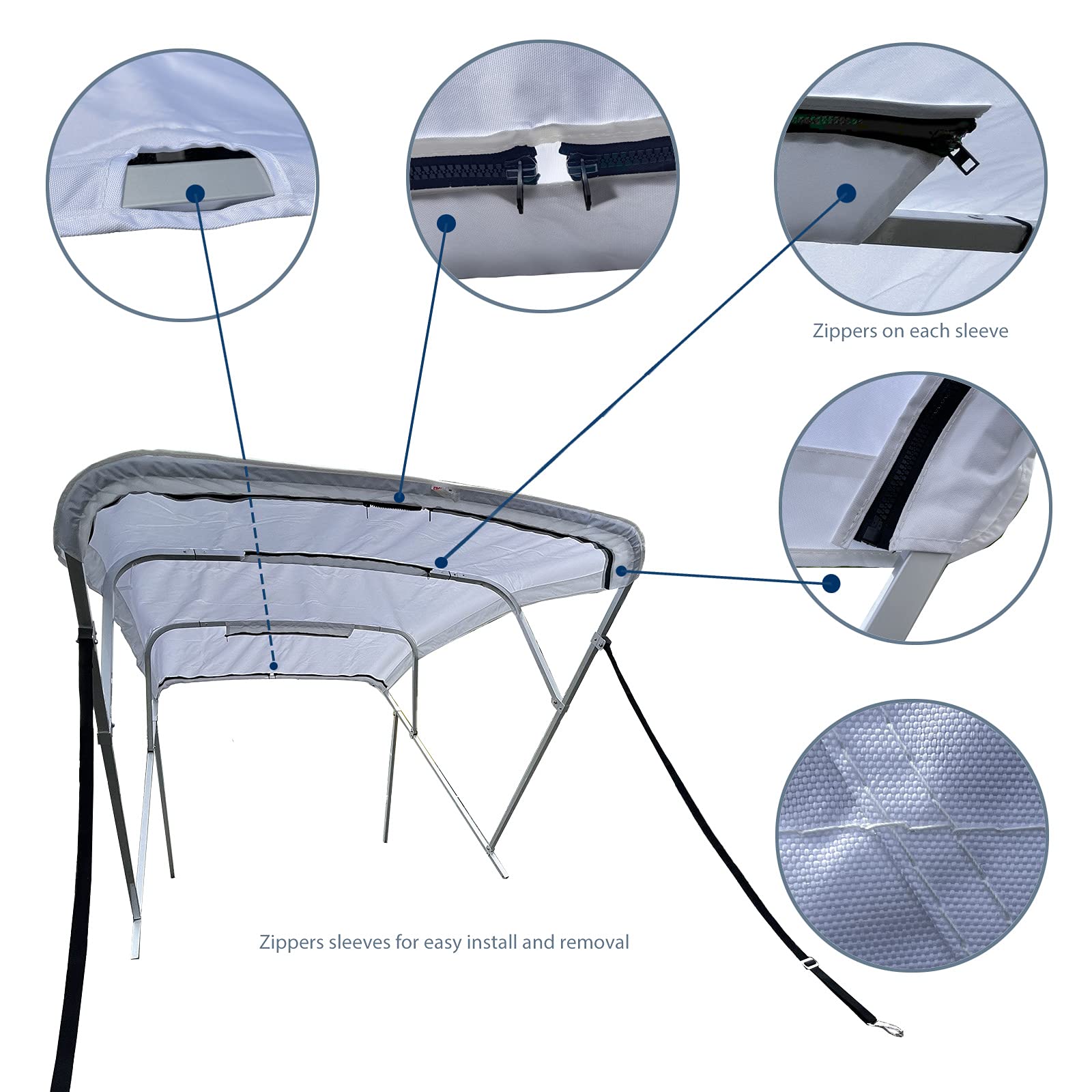 Savvycraft 4 Bow Bimini Top, 10 Feet Long Square Tube Bimini Top Set, Includes Marine Grade Canvas Cover, Storage Boot, Rear Poles with 1 Inch Aluminum Frame, Black Color, 4 Bow 120"L 54"H 79"- 84"W
