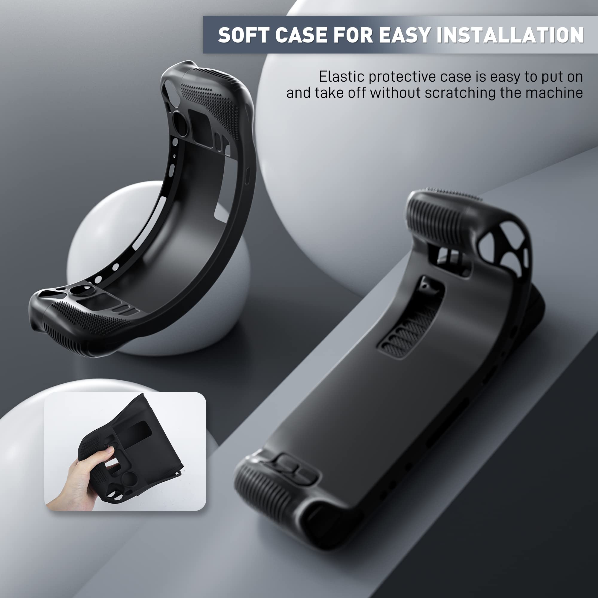 RHOTALL Soft Protective Case Compatible with Steam Deck, Anti-Slip Silicone Cover Case for Steam Deck, Comfortable Grip Design with Screen Protector and 8 Thumb Caps