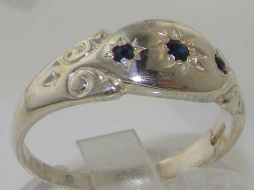 LetsBuyGold 925 Sterling Silver Natural Sapphire Womens Band Ring - Sizes 4 to 12 Available