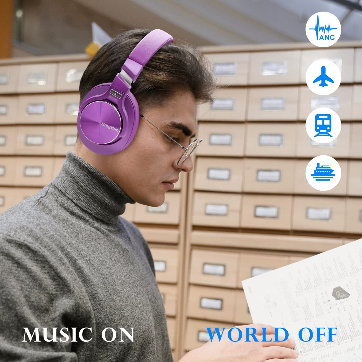 Srhythm NC25 Active Noise Cancelling Headphones,ANC Stereo Headset Bundle with NC75 Pro Bluetooth V5.3 Wireless,40 Hours Playtime Over Ear Headsets