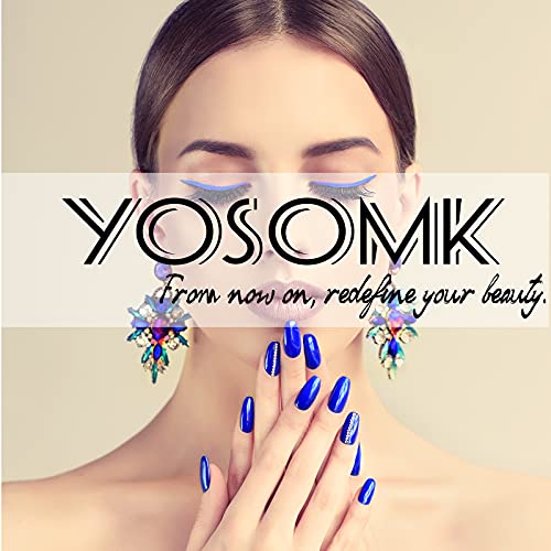 YOSOMK French Tip Press on Nails Almond Medium Fake Nails with Chrome Designs Glossy Nude False Nails Mirror Glue on Acrylic Nails for Women