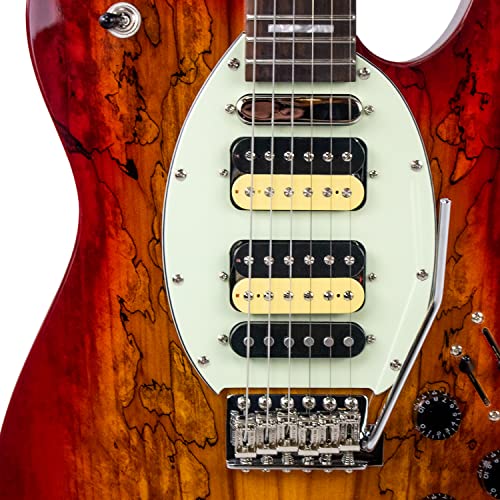 Sawtooth 6 String ET Hybrid Electric Guitar, Spalted Maple Trans Cherry Burst with Wilkinson Tremolo & Pro Series Gig Bag, Right (ST W-SMTCB)