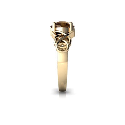 Jewels For Me 14kt Yellow Gold Smoky Quartz 6mm Cushion Celtic Knot Ring - Size 9