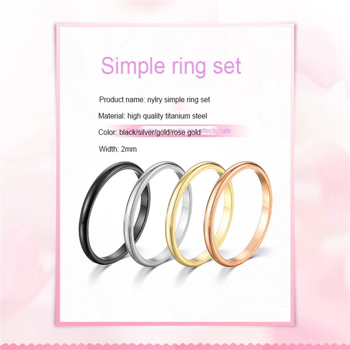 nylry 4PC 2mm Stainless Steel Ring Stacking Rings for Women Girls simple rings for women Thin Band Ring Plain Statement Band Comfort Fit Size 5 to 10 A8