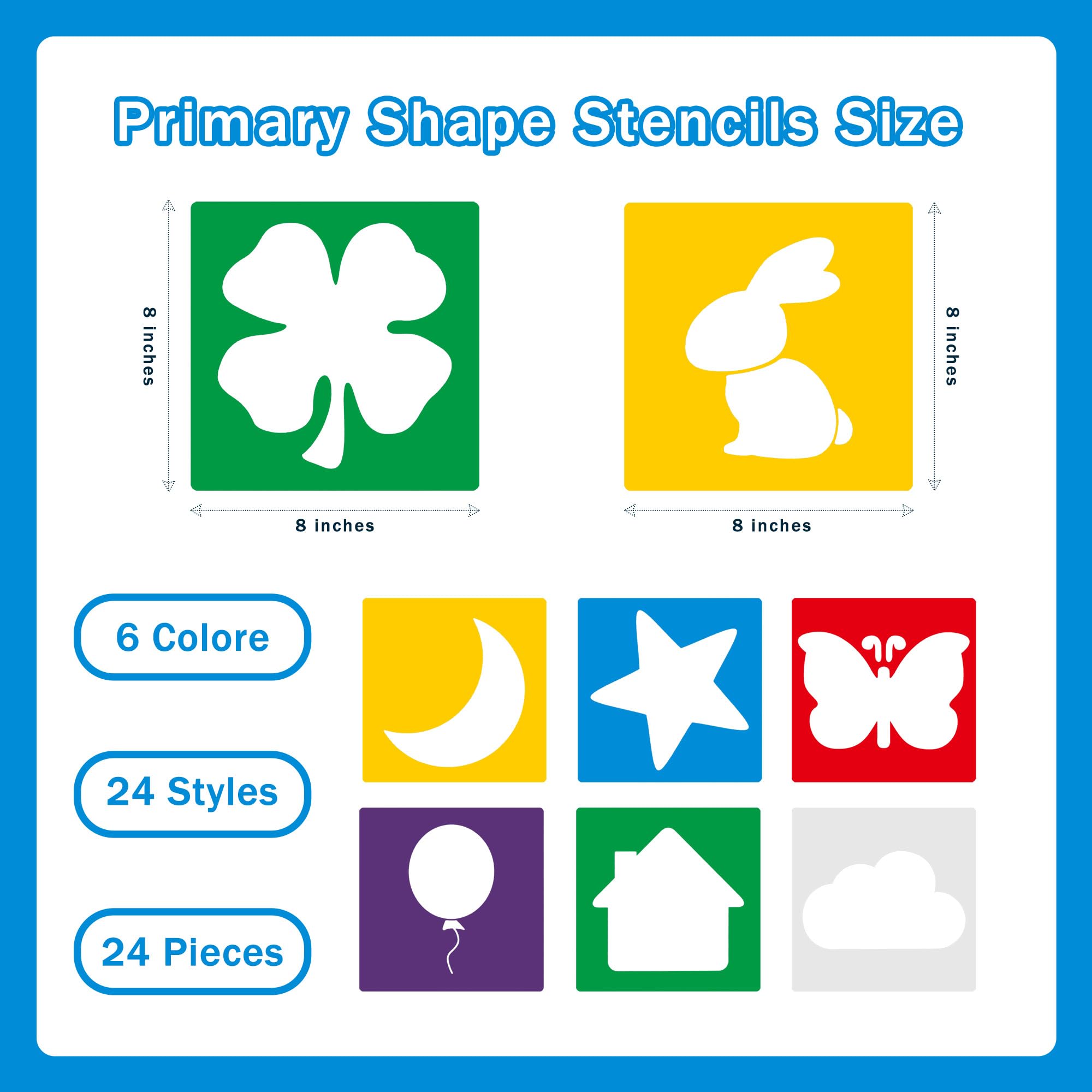 LA QUEENIE 24 Pieces Stencils for Kids,Large Drawing Stencils Chalk Stencils,8 Inches Washable Shape Template Stencils Kit for Kids Crafts,Painting Drawing,School Projects