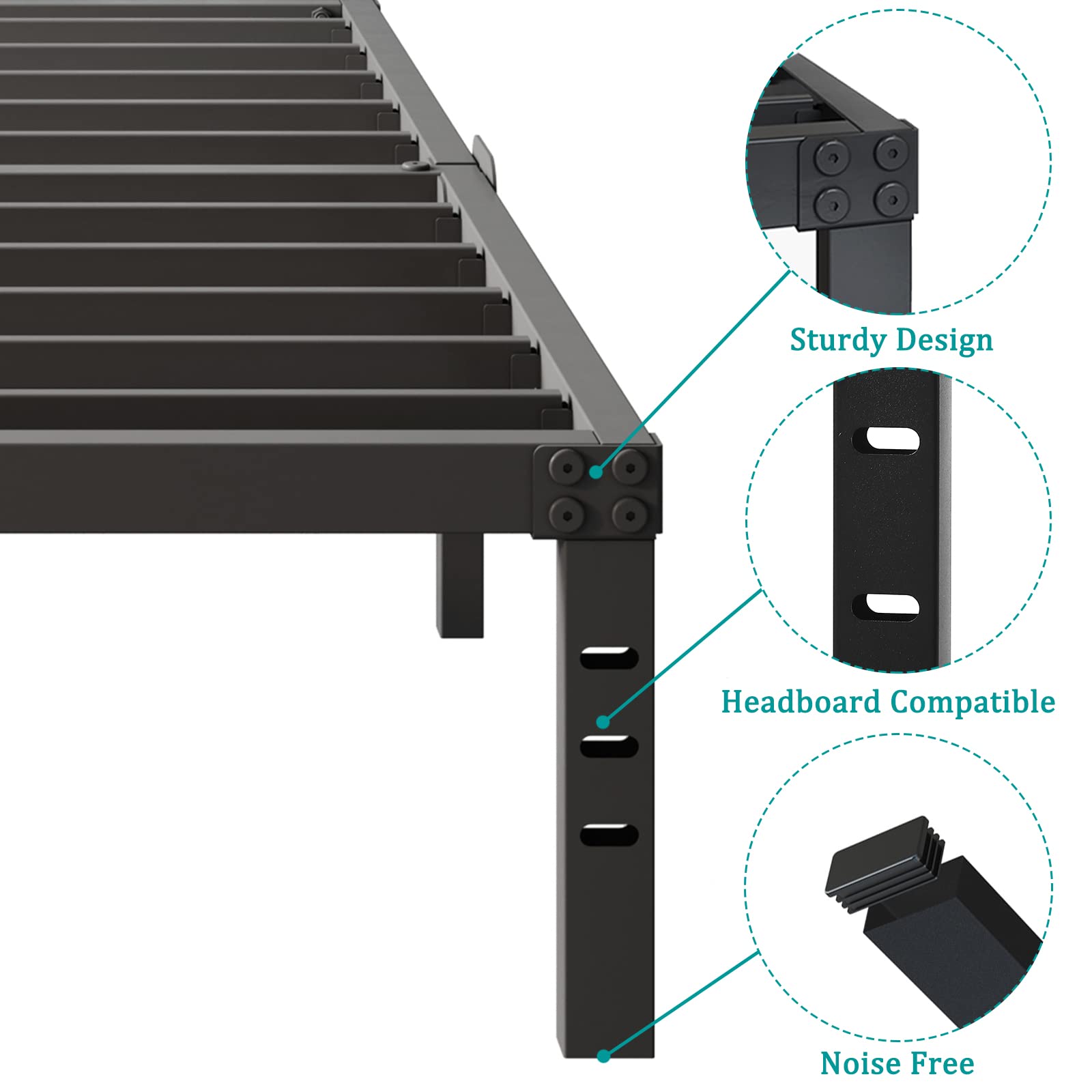 Kydins Full Bed Frame with Headboard Compatible Storage No Box Spring Needed Size Black Heavy Duty Metal Platform Bedframe No Box Spring Needed 18 Inch High