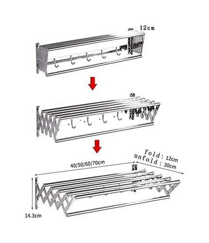 XMCX Foldable Clothes Drying Rack Wall Mounted 5 Rails Dryer Retractable Airer Bathroom Towel Rail Hooks Washing Cloth Line Stainless Steel Extendable Easy Storage (Size : 40cm)