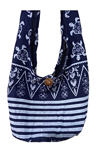 Lovely Creations's Hippie Boho New Elephant Crossbody Bohemian Gypsy Sling Shoulder Bag"Small" Size (Turtle Navy Blue)