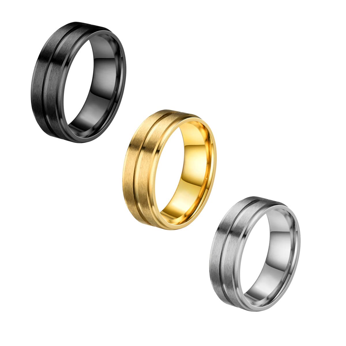 nylry Stainless Steel Ring for Men Matte Brushed Ring Cool Shell Band Rings Classic Simple Plain Ring Wedding Band Ring Comfort Fit Set for Women Men Size 6 to 12 3PCS 9
