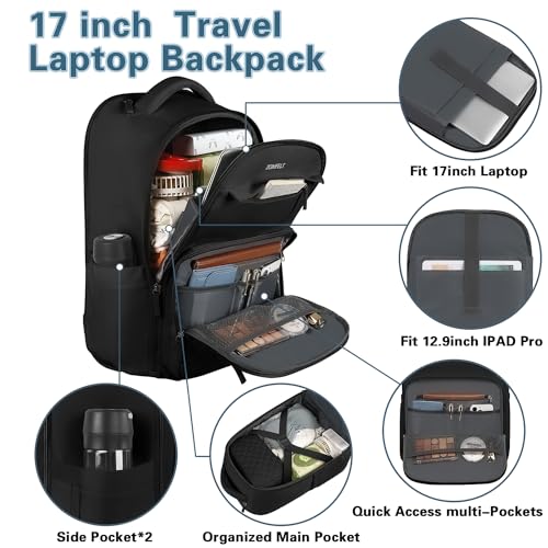 ZOMFELT Rolling Backpack for Women, Carry on Luggage Travel Backpack with Wheels, 17 Inch Laptop Backpack with Toiletry Bag, Wheeled Backpack for Travel Trip Business