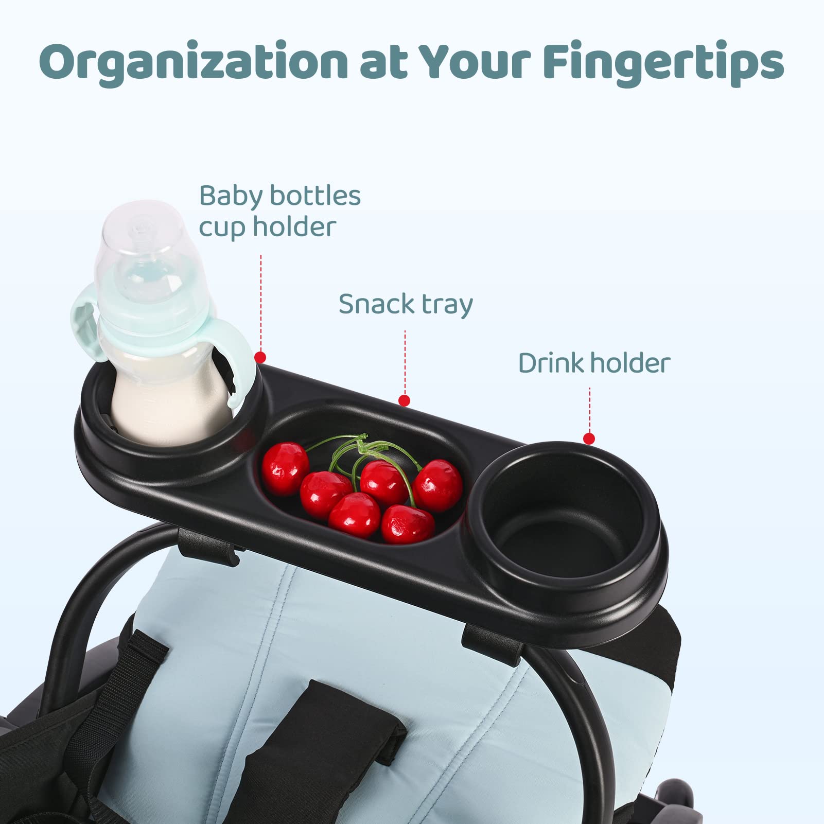 Stroller Child Snack Tray with Cup Holder,Child Snack Tray Multifunction Stroller Organizer,Non Slip Grip Clip Firmly Grip Stroller Bar,Universal Stroller Snack Attachment