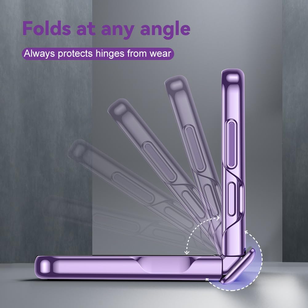 LEIAU for Samsung galaxy z-Flip-4 Case: Transparent Electroplating Protective Phone Case with Full Cover Hinge Protection, Clear Case with Screen Protector for Galaxy Z Flip 4 5G (Purple)