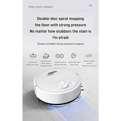 XNGIIKIN Robot Vacuums Robotic Vacuums Floor Cleaning Machines for Low Carpets, Pet Hair, Hard Floors (White)