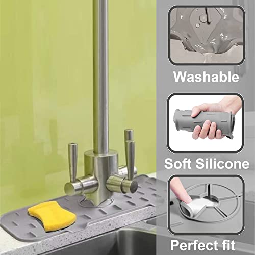 Silicone Faucet Handle Drip Catcher Mat, COCOJAM Kitchen Guard Silicone for Faucet, Silicone Faucet Splash Catcher, Silicone Faucet DripTray (Grey)