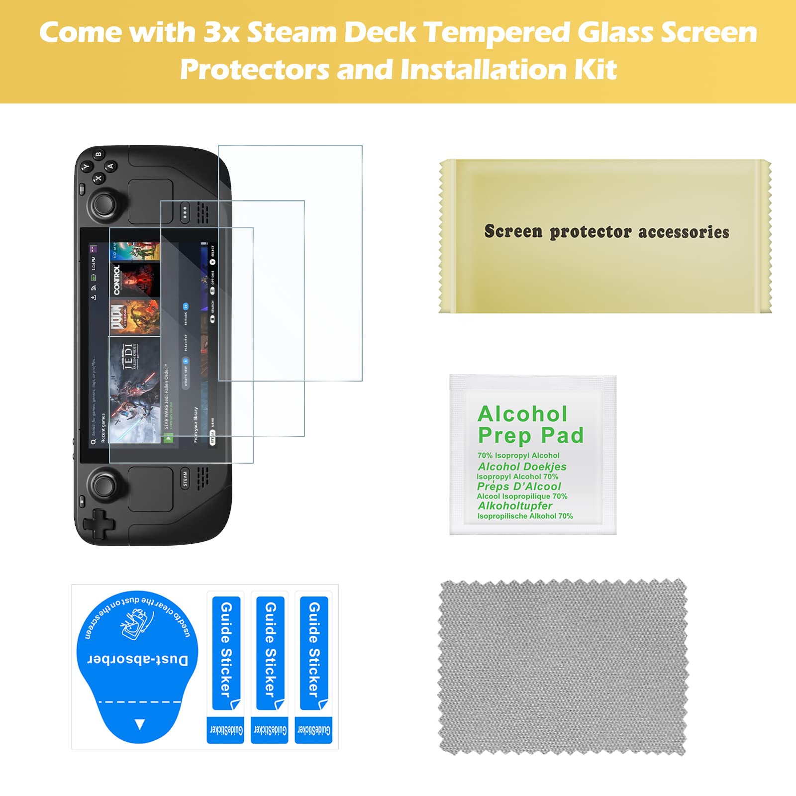 ProCase 3 Pack Screen Protector Compatible with Steam Deck 2022, 7 Inch Tempered Glass Screen Film Guard Rounded Edge Glass Screen Protector for Steam Deck