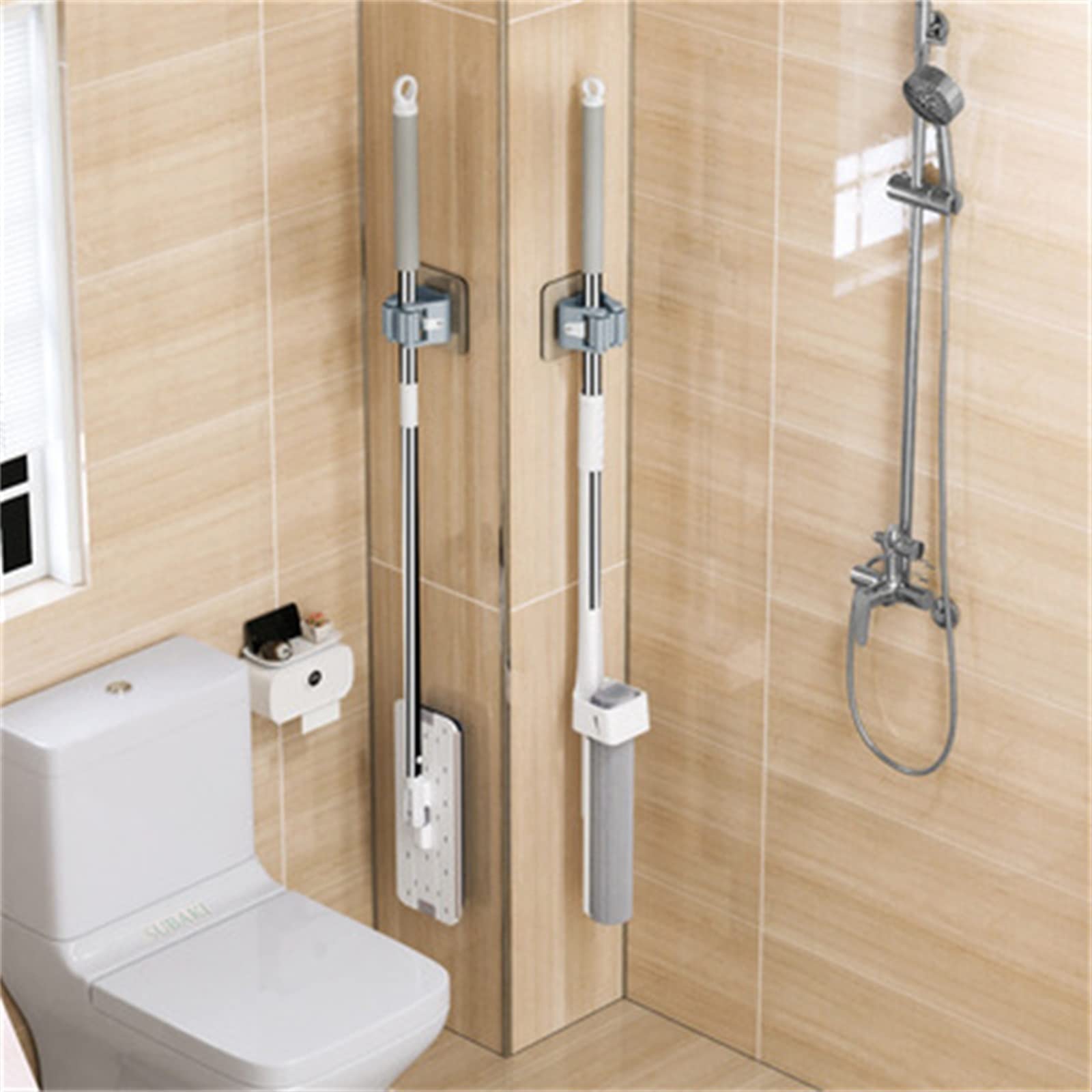 YOYSPRING Storage cart Wall Mount Adhesive Mop Rack Hook Shelf Toilet Holder Broom Hanger for Bathroom Accessories Kitchen Organization Home Storage