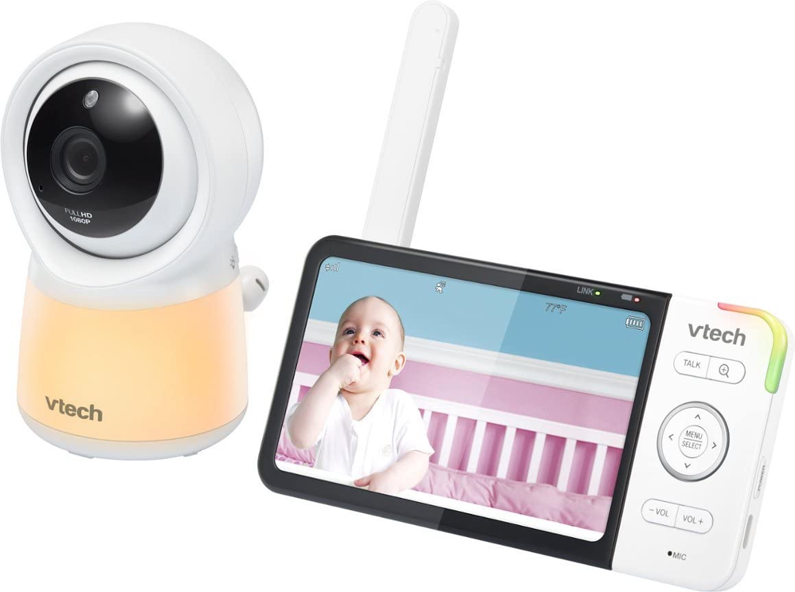 VTech - Smart Wi-Fi Video Baby Monitor w/ 5” HC Display and 1080p HD Camera, Built-in Night Light, RM5754HD - White (Renewed)
