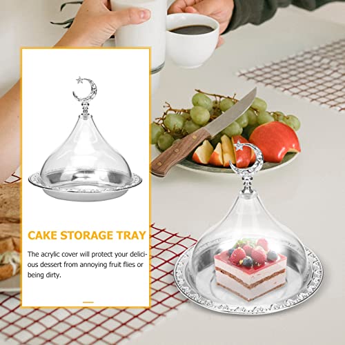 YARNOW Metal Cake Tray with Clear Dome Round Cookie Tray Silver Food Serving Plate Dish Platter Holder Heavy Weight Cheese Dish for Home Kitchen