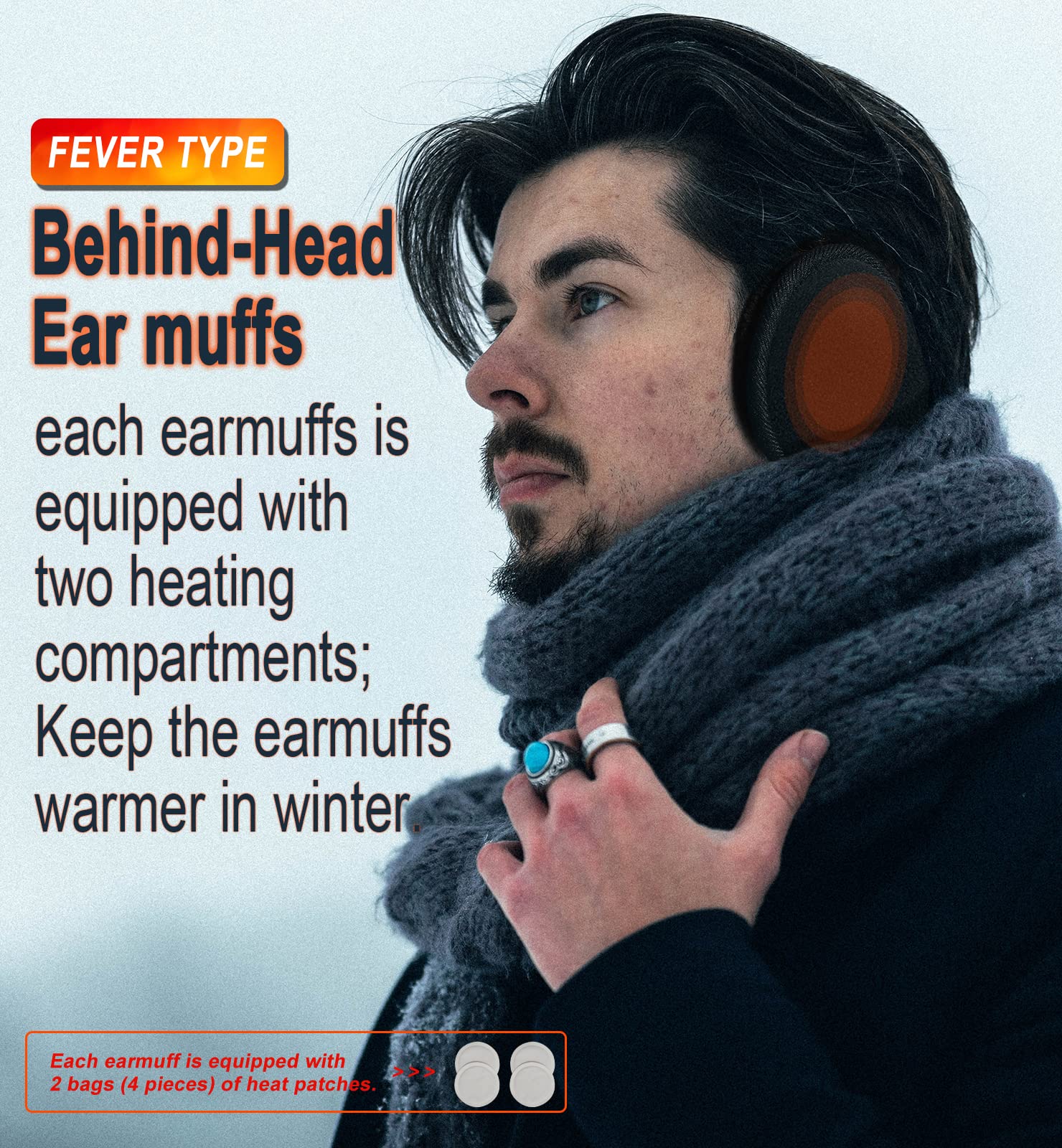sazujinwu Winter Men's Earmuffs with Heating Compartment Fold Fleece Ear Muffs Women`s Ear Warmers Back Neck Earmuff Black