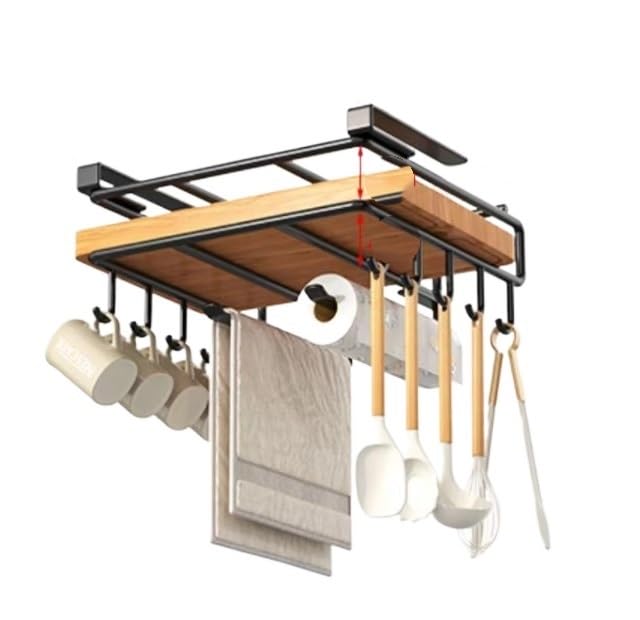 LOOQS Stainless Steel No-Punch Kitchen Shelf, Hanging Cabinet Under Cabinet Chopping Board Cutting Board Hanging Shelf Paper Towel Rack Pot Lid Storage Supplies, Rustproof Shelf Under Shelf Organizer