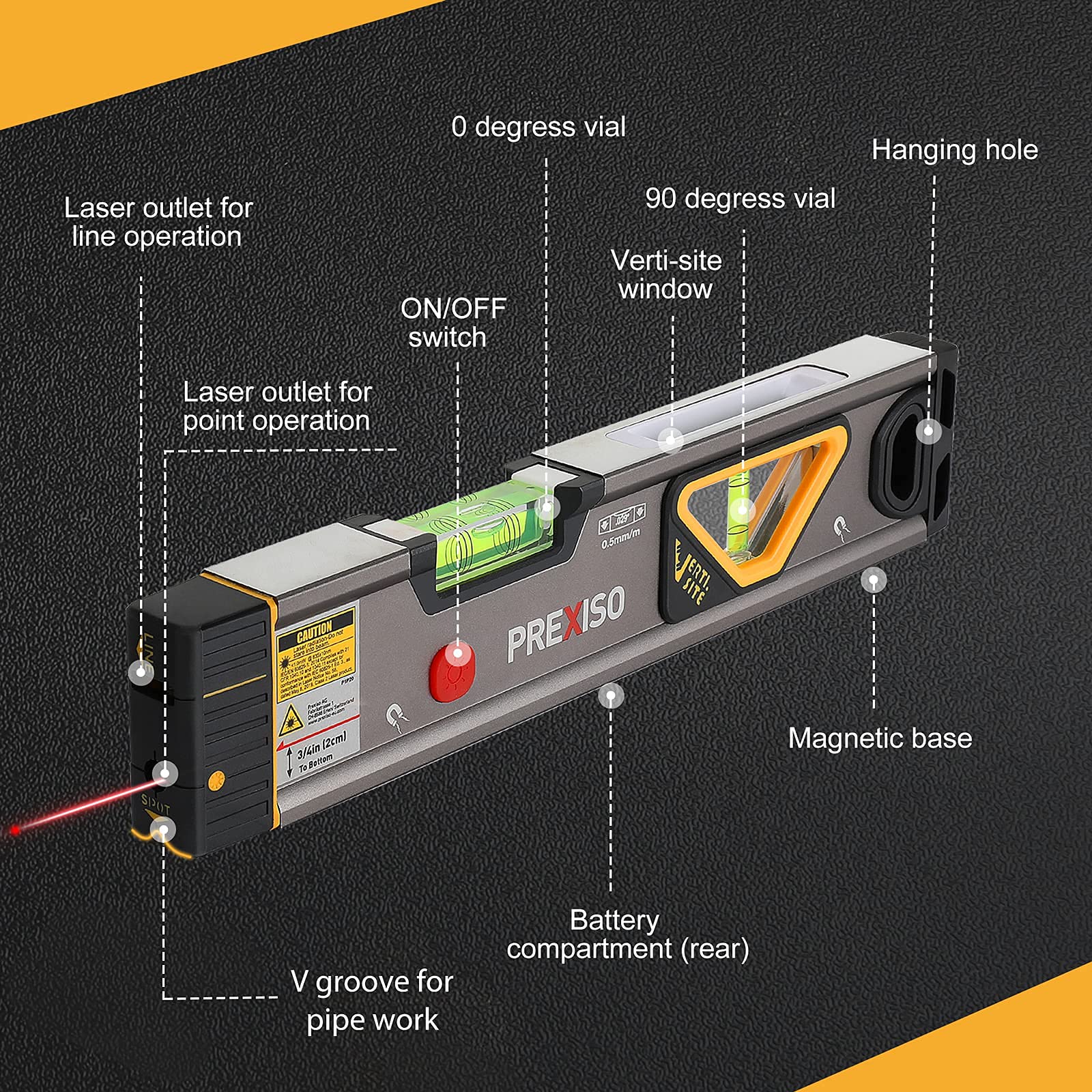 PREXISO 135Ft Mini Laser Measure Backlit Digital & PREXISO 2-in-1 Laser Level Spirit Level with LED Lights, 100Ft Point & 30Ft Line