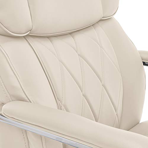 La-Z-Boy Sutherland Quilted Leather Executive Office Chair with Padded Arms, High Back Ergonomic Desk Chair with Lumbar Support, Ivory White Bonded Leather