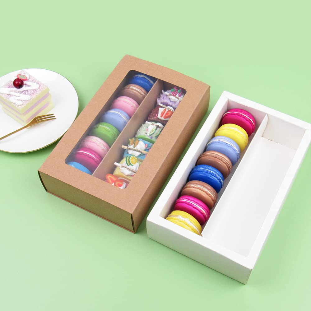 KINGREE 20 PCS Macaron Cake Boxes with Clear Display Window Macarons Container or Packaging Box Kit for Chocolate Mini Cupcakes Cookies or Muffins(Double Row-White)