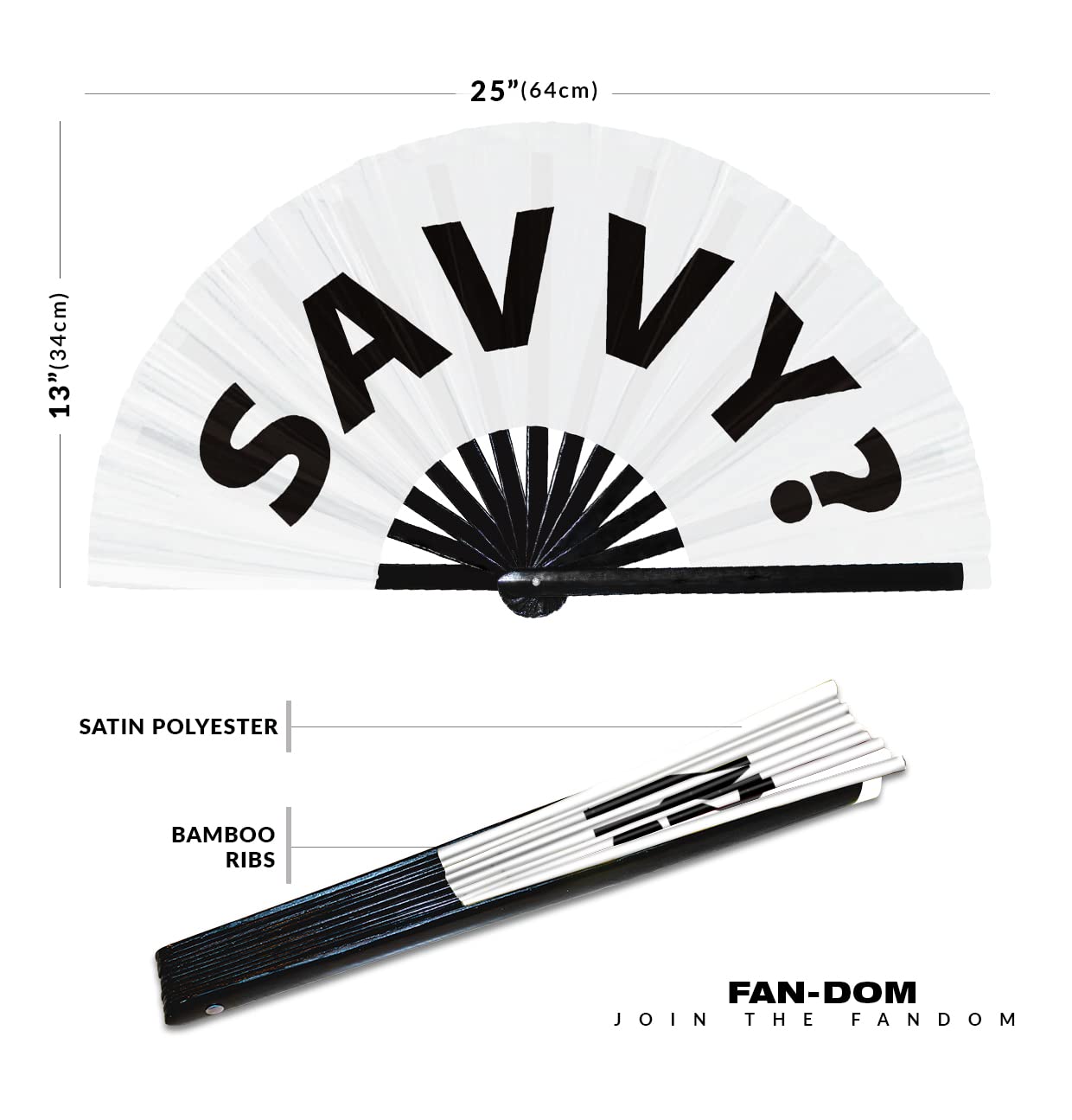 Savvy? hand fan foldable bamboo circuit hand fan funny gag slang words expressions statement gifts Festival accessories Rave handheld Circuit event fan Clack fans (White)
