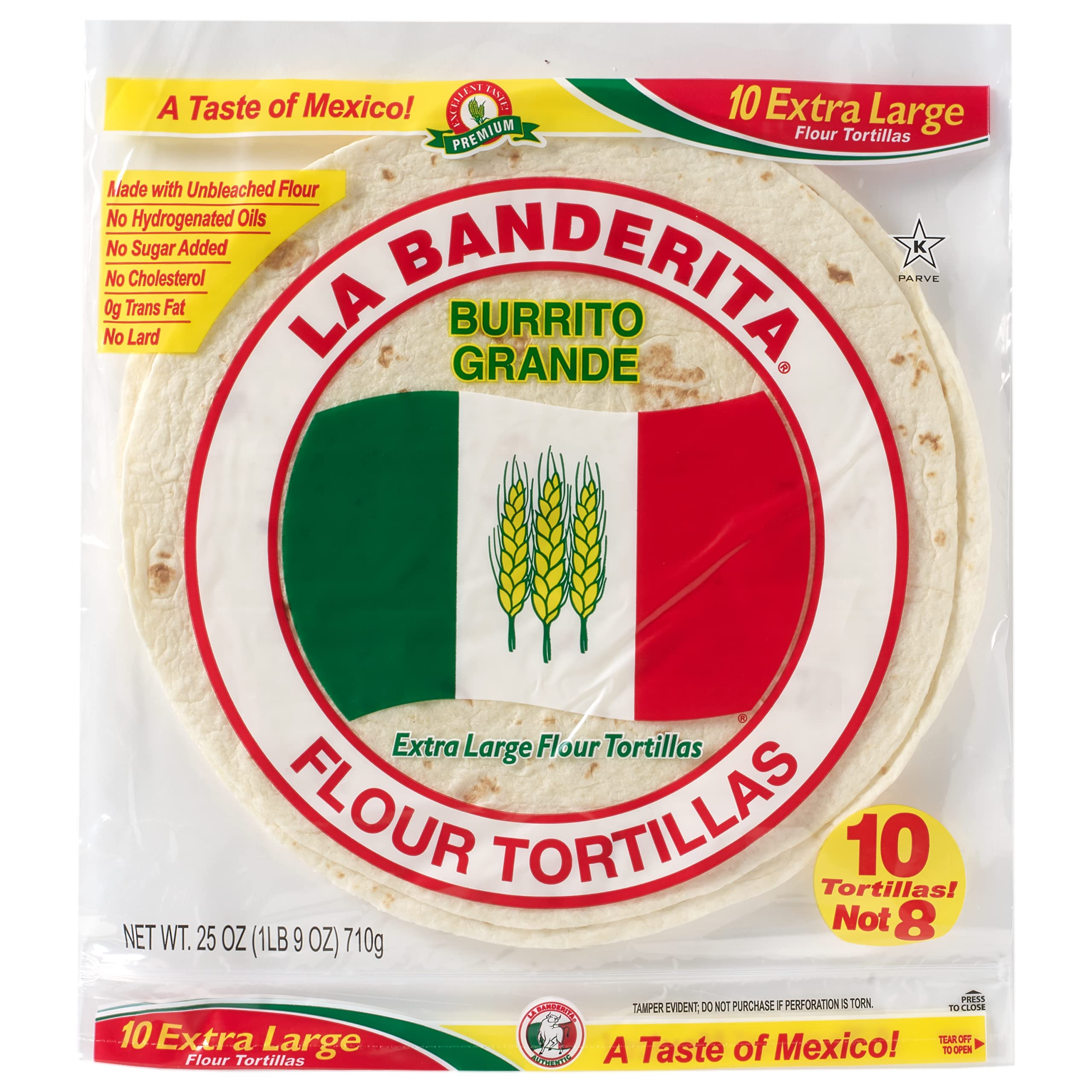 La Banderita® Burrito | 10" Flour Tortillas | 10 Count 25oz.| 4 Pack Case.