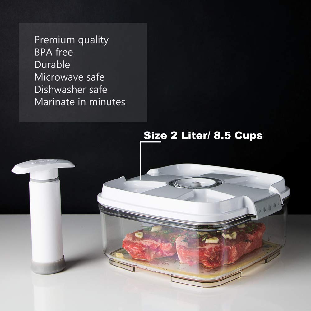PrepSealer Marinating BPA-free Tritan Vacuum Container (2L Square + Pump) White