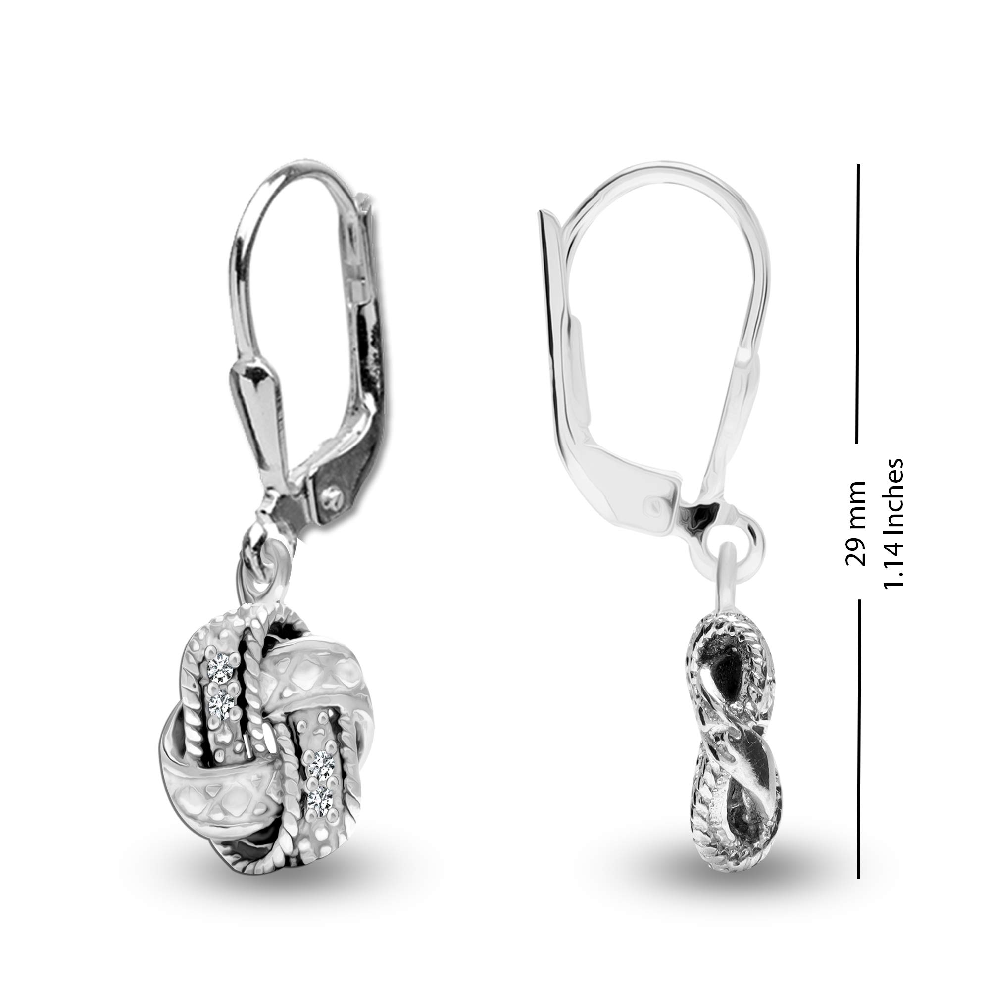 Lecalla 925 Sterling Silver Diamond Earrings for Women Love Knot 0.06 Carat Diamond Dangle Leverback Earring Jewelry