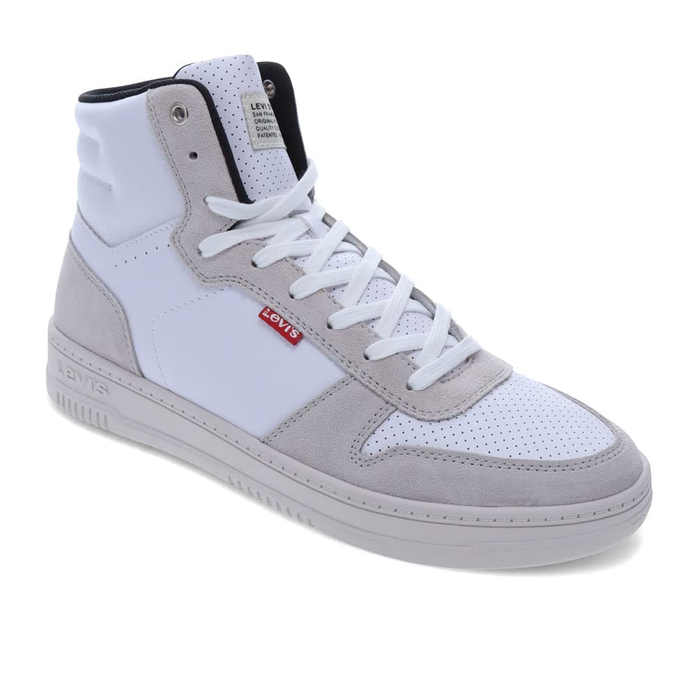 Levi's Mens Drive Hi Vegan Synthetic Leather Casual Hightop Sneaker Shoe, White/Grey, 10.5 M