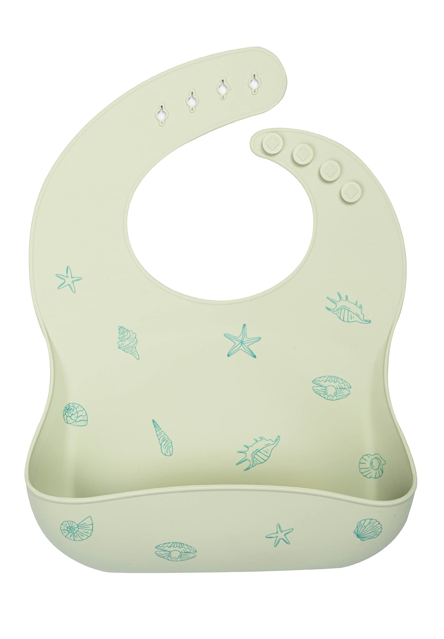 Mia Li Silicone Bibs – 3pcs Waterproof Silicone Bib Set – Silicone Baby Bibs for Girls and Boys - Baby Bib Pocket with Adjustable Closure – Non-Messy Toddler Bib (Seashells - Cloud, Sage & Stone)
