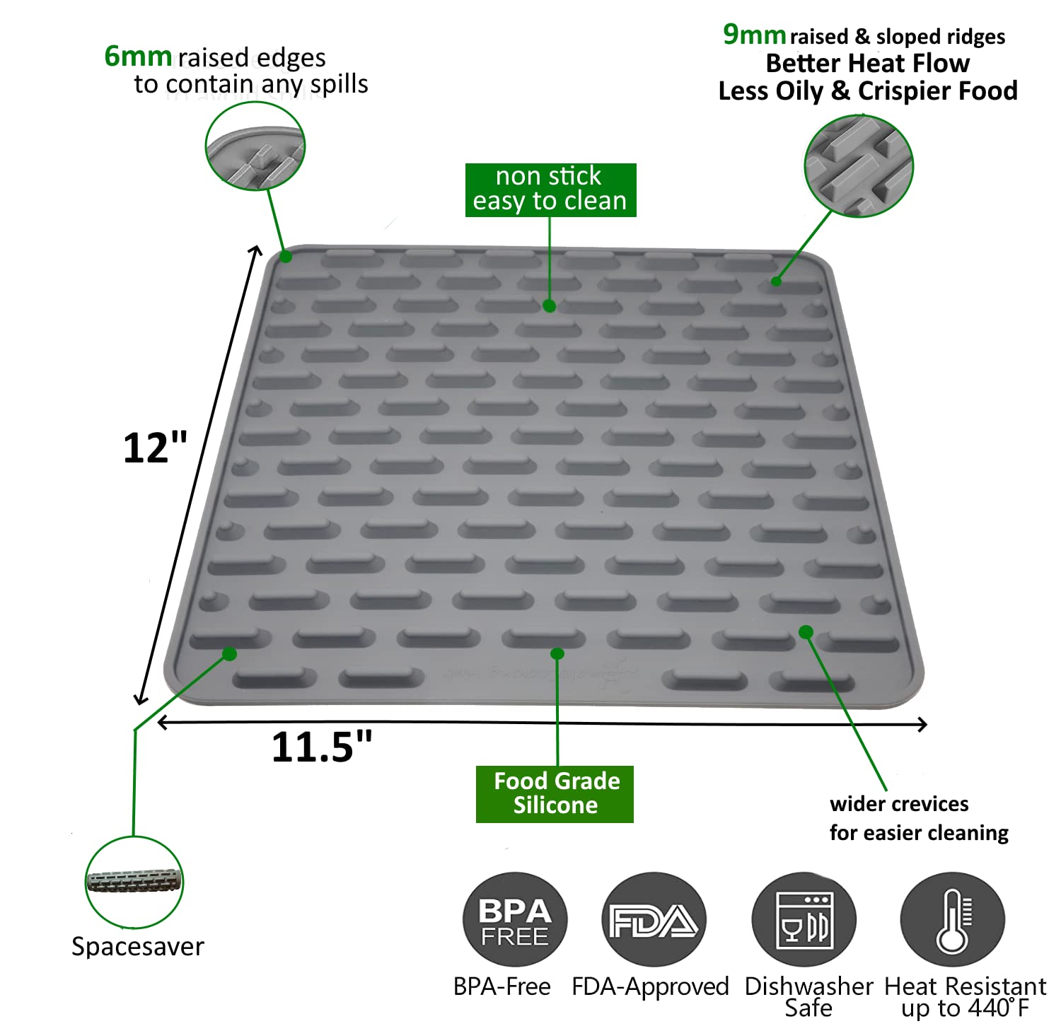 Silicone Roasting Mat and Silicone Baking Mat Combo for Air Fryer Oven - Set of 3 Food Safe, Non-Stick Baking Mat and Silicone Roasting Racks with Bonus Non-Stick Oven Liner