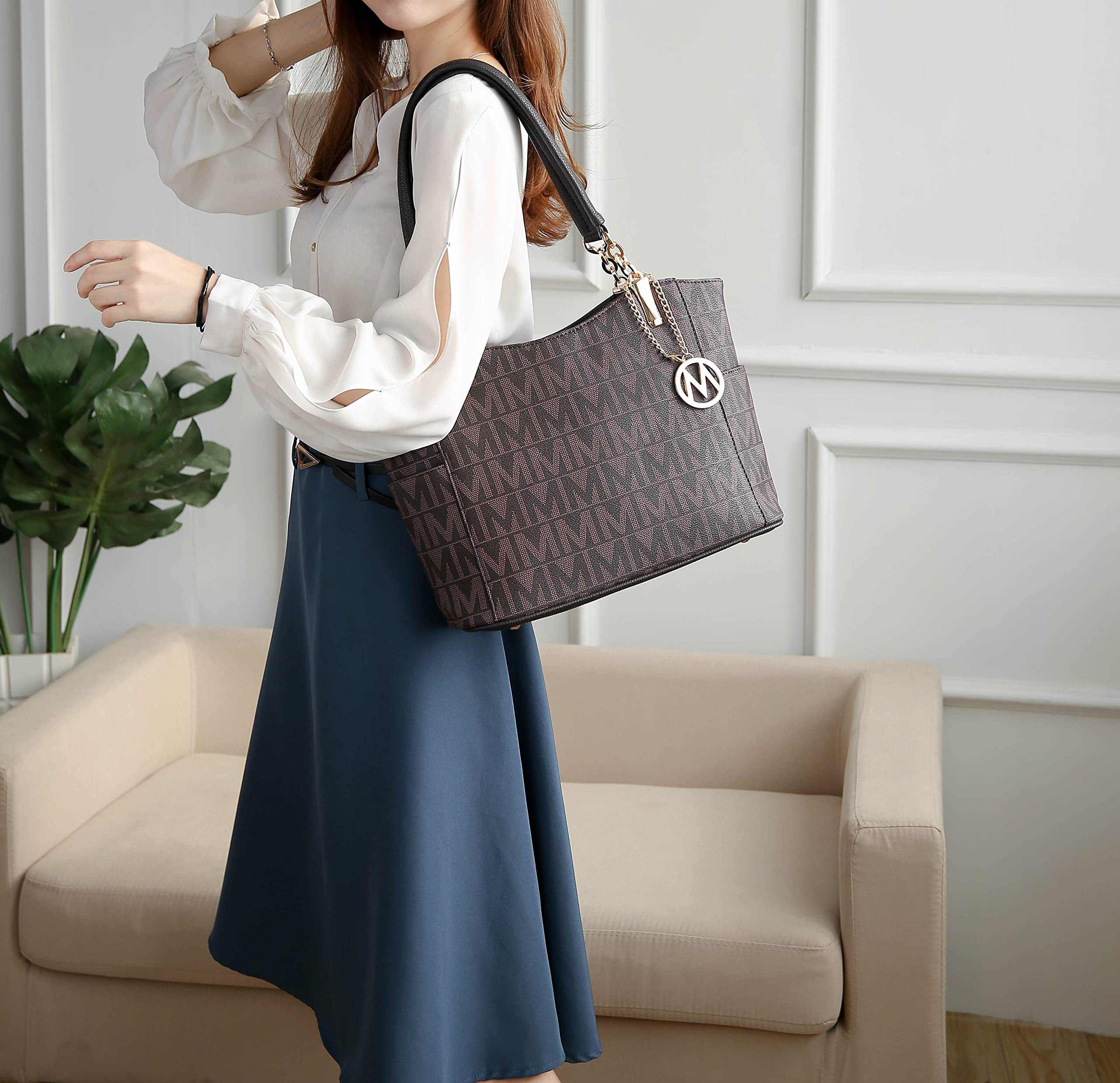 MKF Collection Tote Bag for Women – PU Leather-Top-Handle Satchel Shoulder Handbag Beige