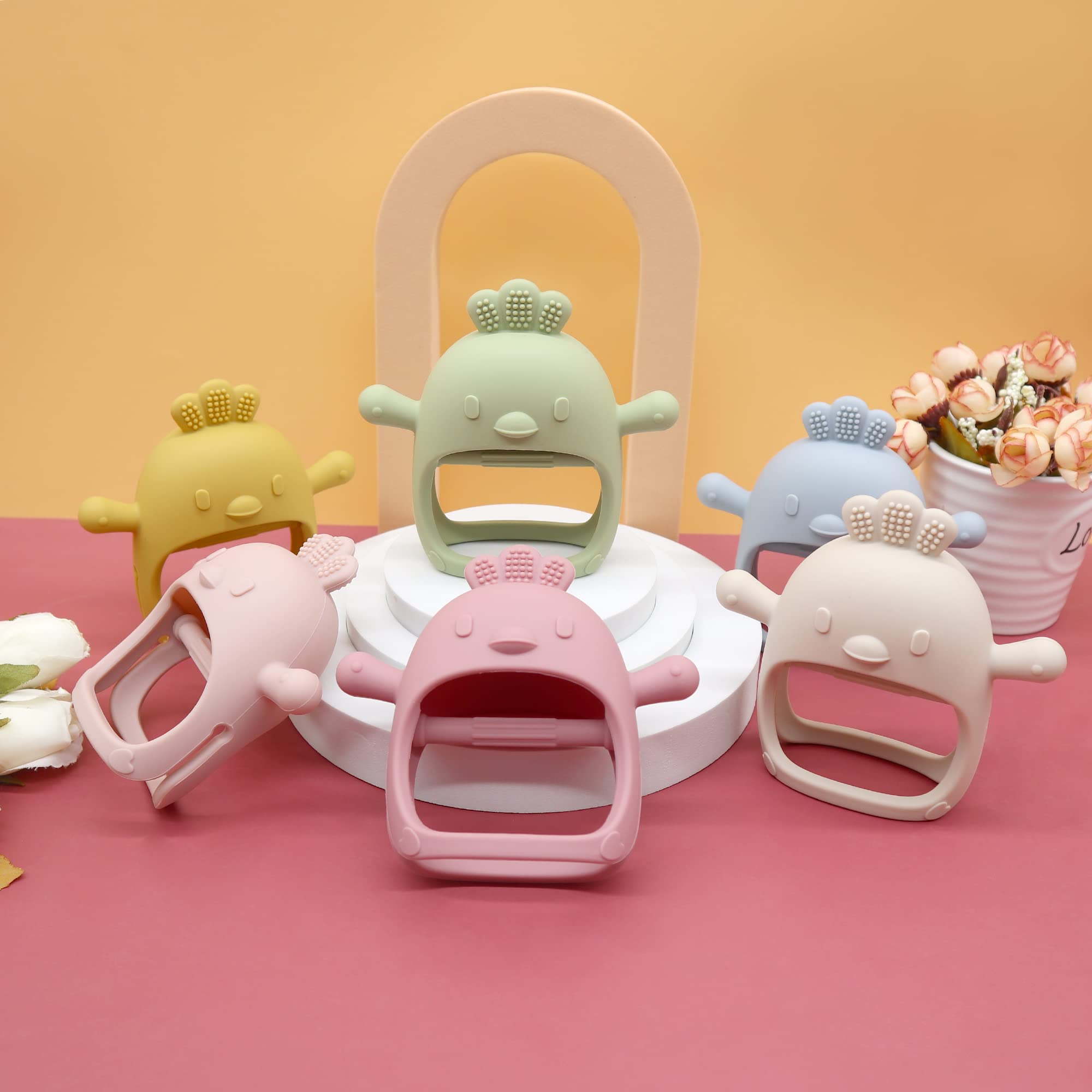 Smore Baby Silicone Teether Toy, Teether for Babies 0-6 Months, BPA Free, Anti Dropping Wrist Hand Teethers Baby Chew Toys, for Sucking Needs, for Soothing Teething Pain Relief (Olive)
