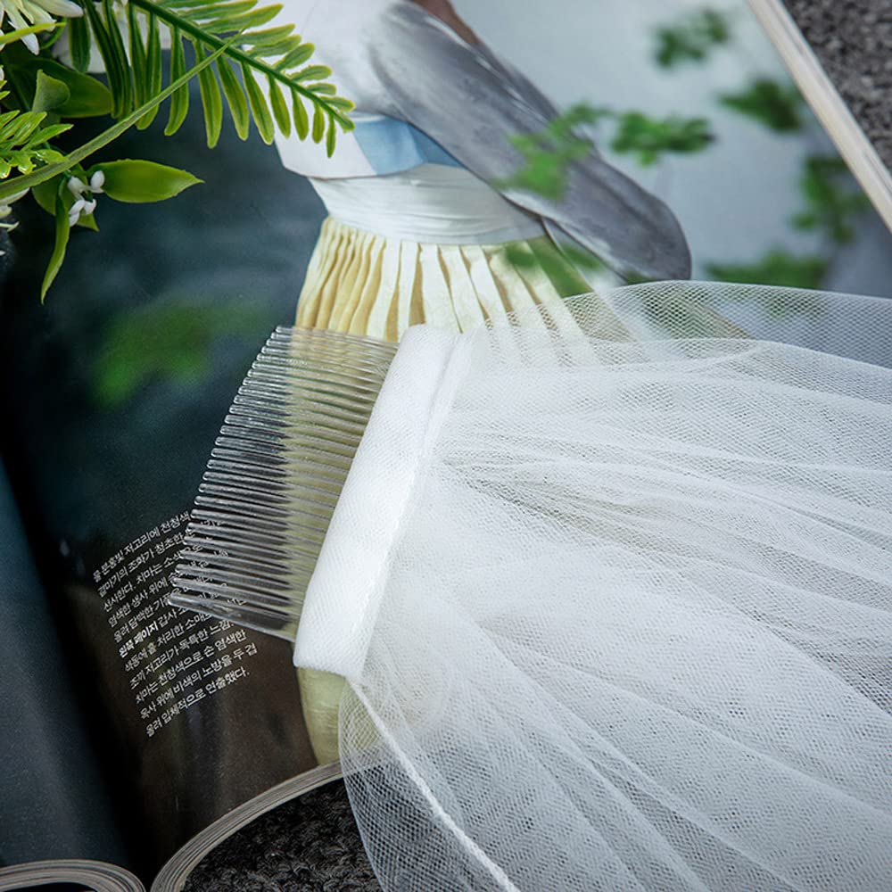 Sekhluno Bridal Veil, 1 Tier Rhinestone Wedding Veil with Comb Women's Short Veils (White)