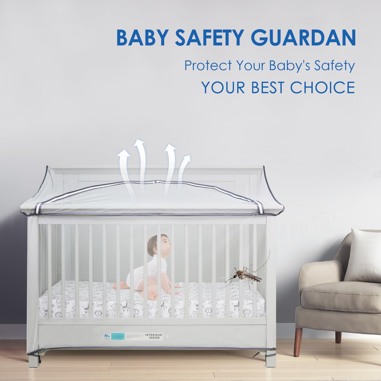 Mosquito Net for Bassinet with 2-Way Zipper Bassinet Cover to Keep Cats Out Mesh Net Cover for Baby (Black)