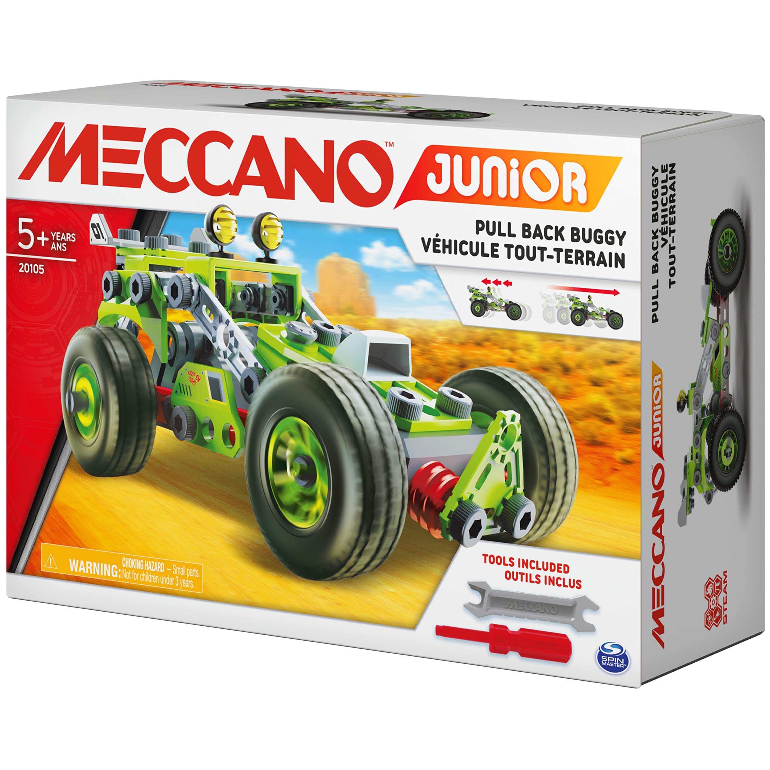 Meccano Junior, 3-in-1 Deluxe Pull-Back Buggy STEAM Model Building Kit, for Kids Aged 5 and Up