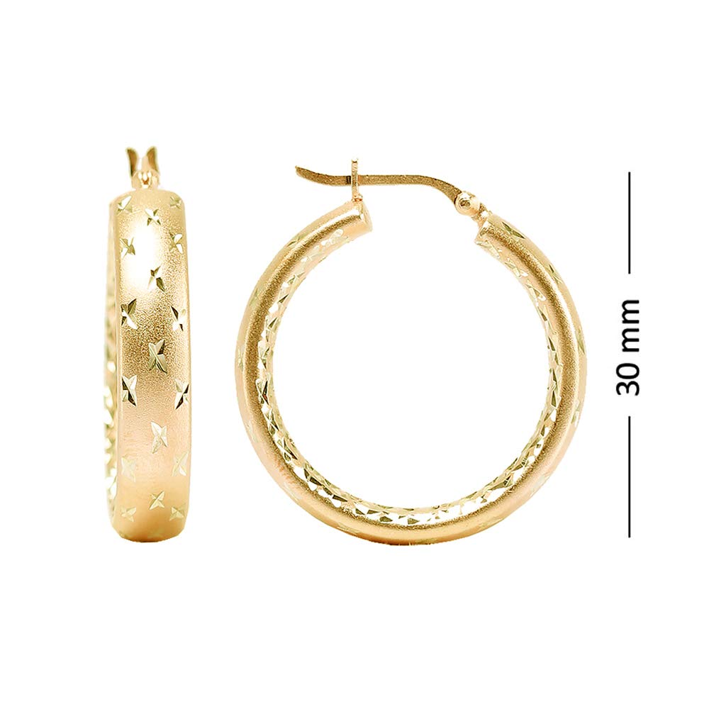 LeCalla Sterling Silver Jewelry 14K Gold-Plated Diamond-Cut Hoop Earring for Women 30MM
