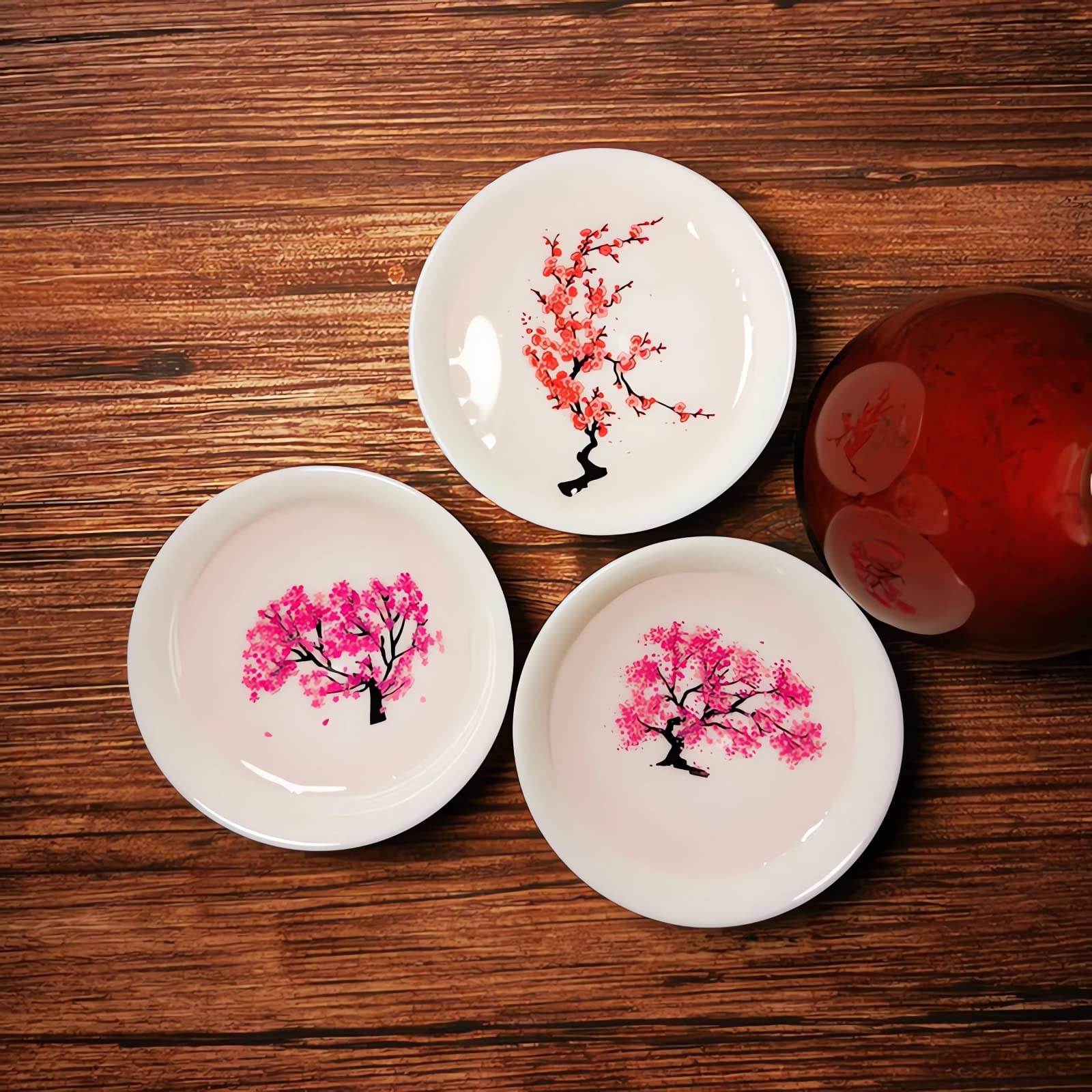 Magic Sakura Cherry Blossom Sake Cup - 2023 New Ceramic Sake Cold/Hot Temperature Color Changing Cup Glasses, Japanese Tea Wine Soju Sake Cup Glasses Set, Magical Blooming Sake Cups (Sakura- Cold&Hot)