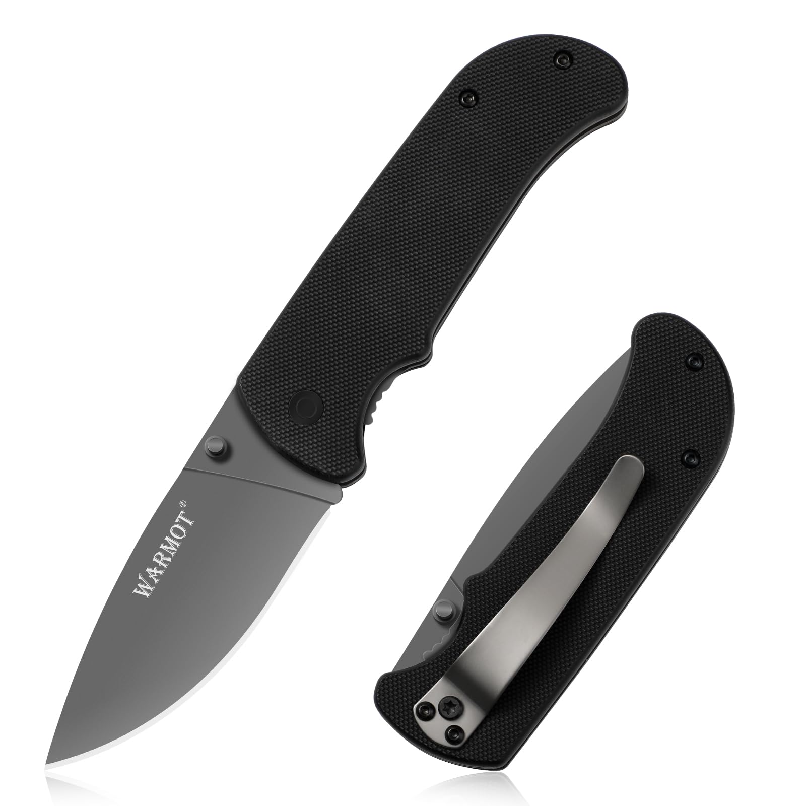 warmot® Pocket knife with G10 Handle - Ideal Knife for EDC Camping - Birthday Gift for Men & Wome,Black