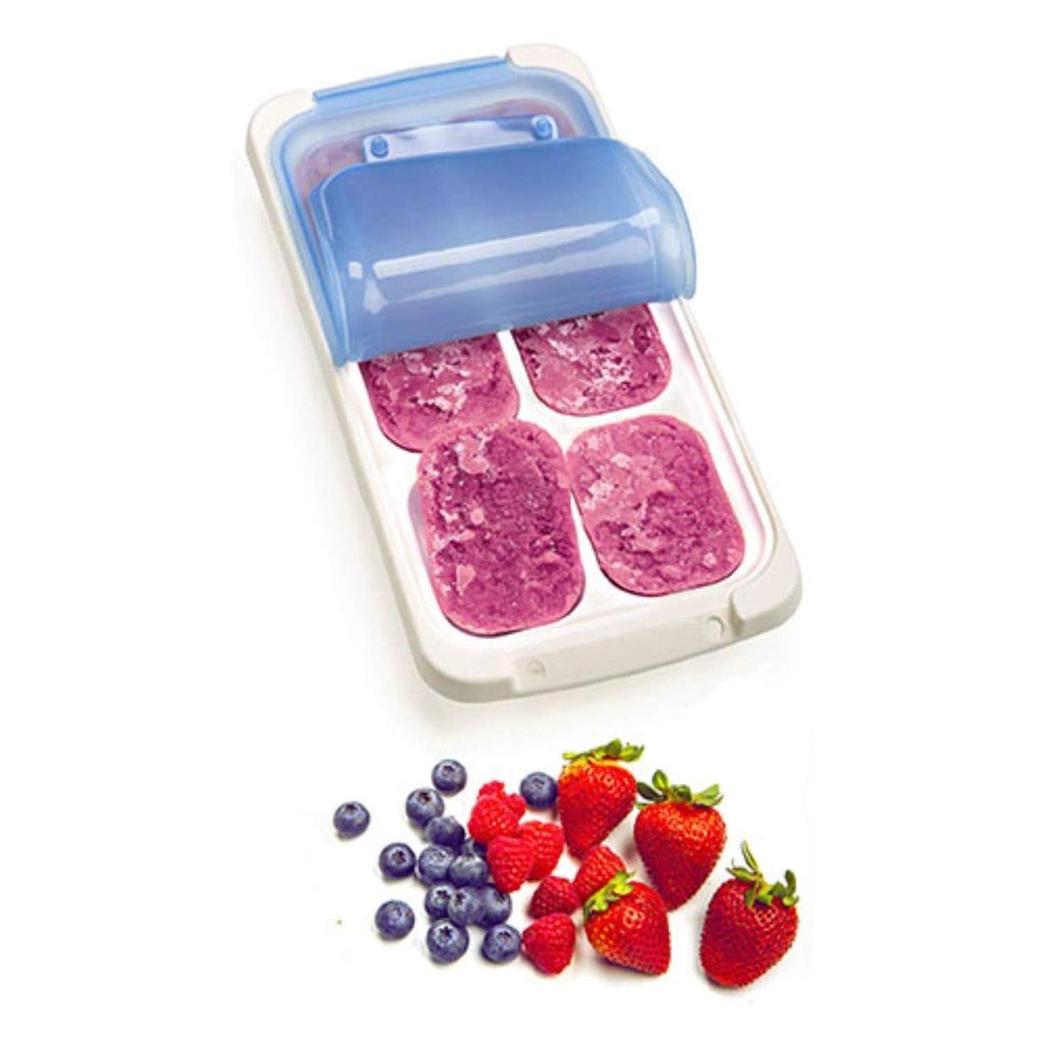 PrepWorks PKS-735 Dishwasher Safe Half Cup 6 Serving Leftover Soup & Food Storage Freezer Pod Tray with Silicone Lid, Blue & White