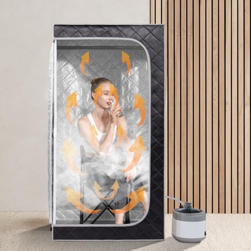 Smartmak Full Body Home Steam Sauna Set, 4L Large Steam Pot One Person Portable Sauna Spa with Time & Temperature Remote Control, Upgraded Chair for Detox Therapy(Grey Border, 33.9" L*33.9" W*65.8" H)