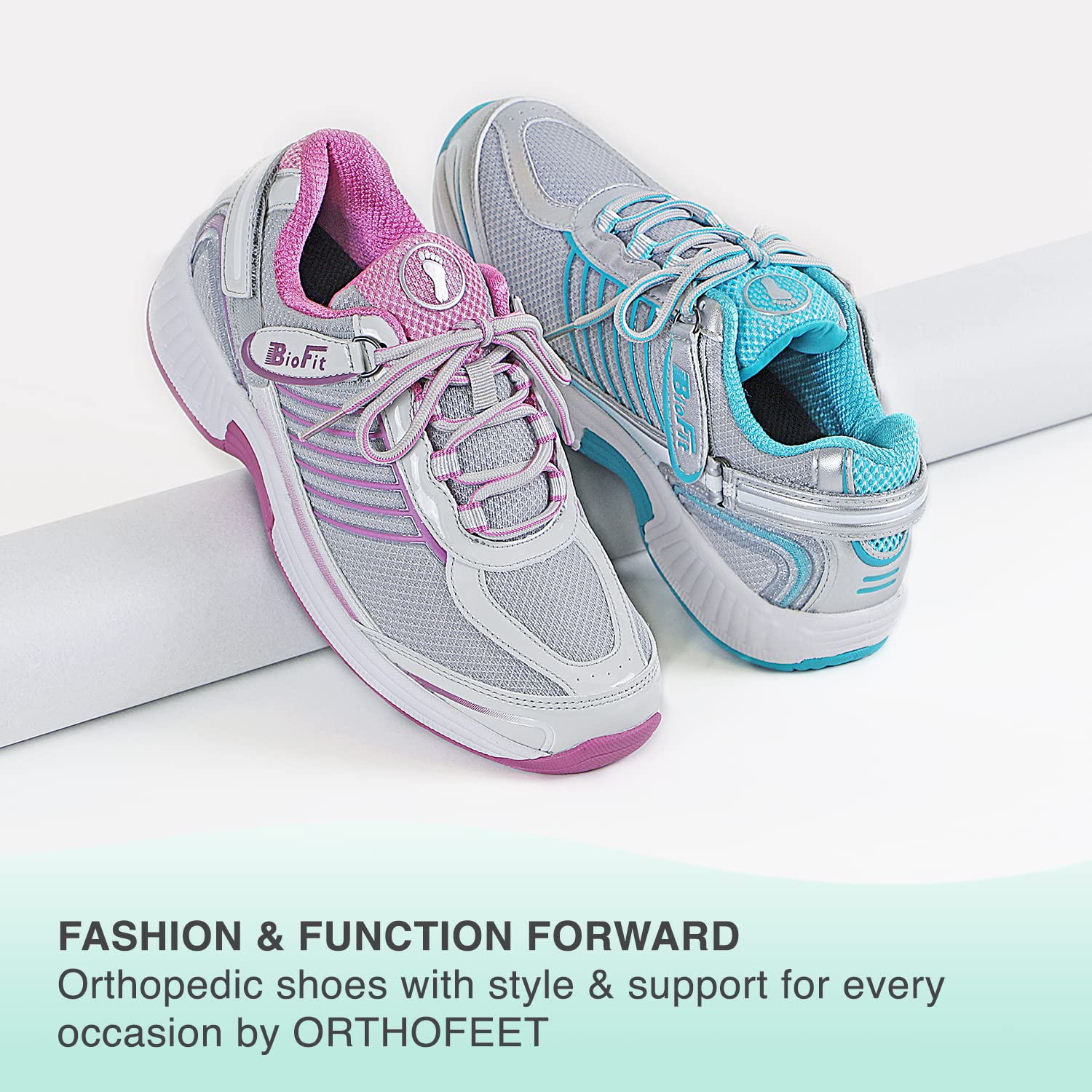 Orthofeet Women's Orthopedic Turquoise Verve Tie-Less Sneakers, Size 9 Wide