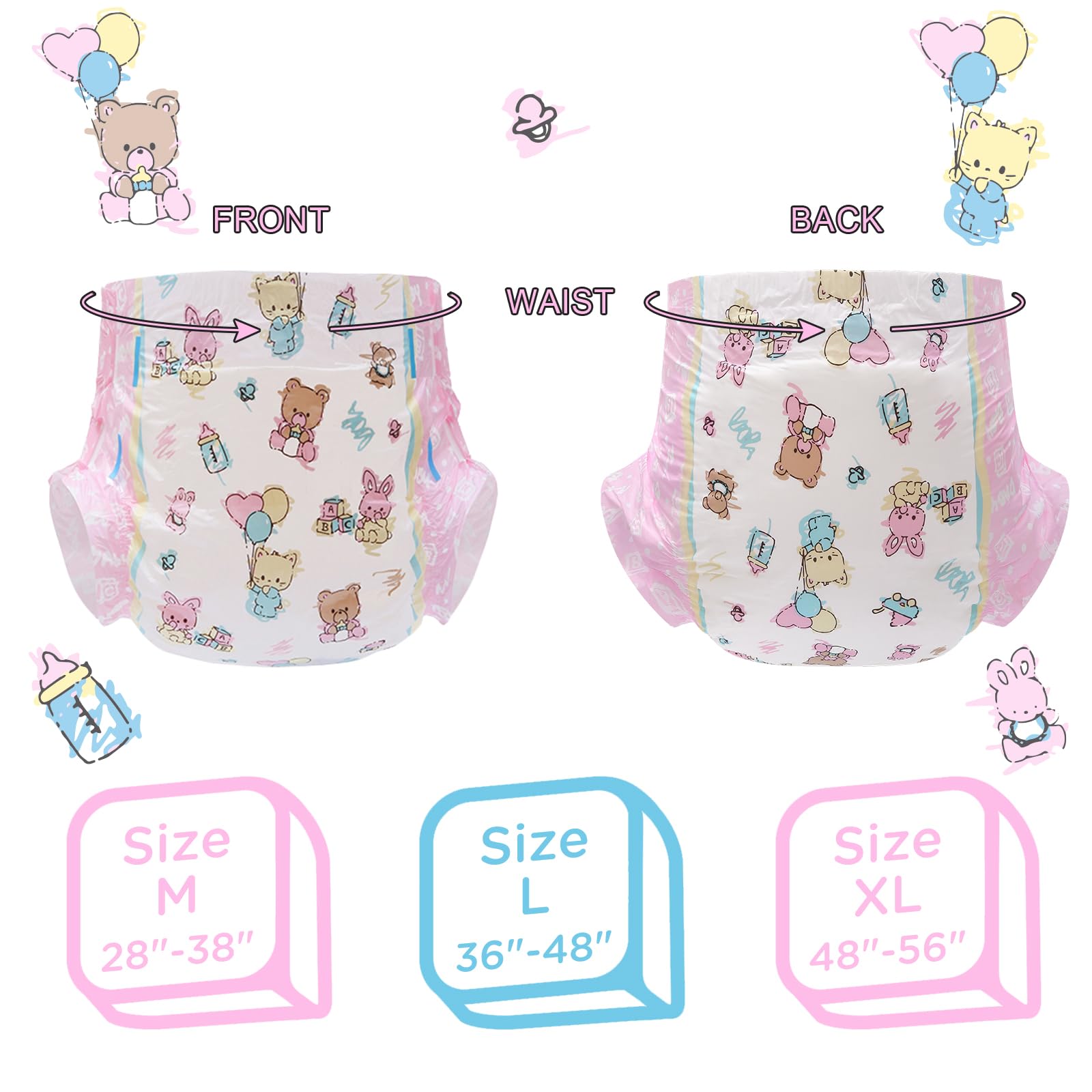 Littleforbig Adult Printed Diaper 80 Pieces (8 Packs) - Baby Cuties (Large 36"-46")
