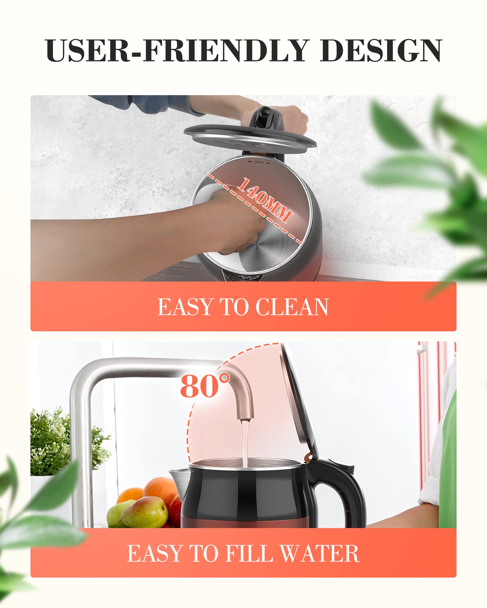 KEEBAR Electric Tea Kettle, Stainless Steel, 1.8L, Double Wall Cool Touch, 1500W Hot Water Boiler for Coffee & Tea, Auto Shut-Off & Boil Dry Protection