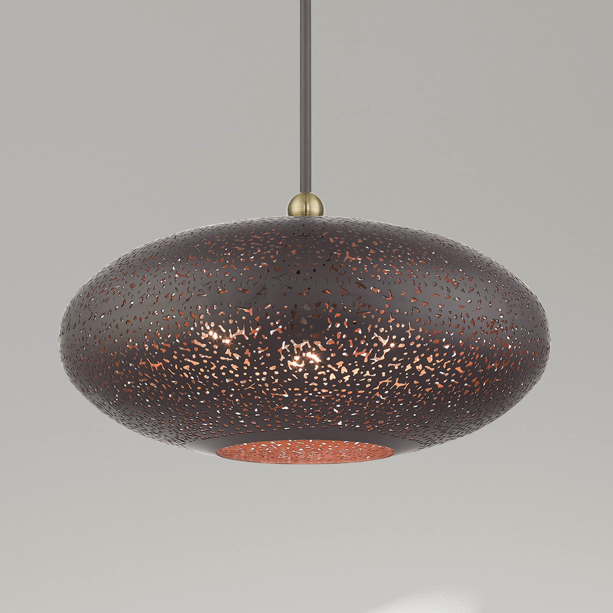 Livex Lighting 49185-07 3 Light Bronze Pendant Black W/Antique Brass Accents