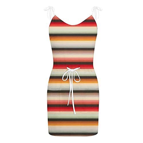 Sequin Women Stripe Dresses Rainbow Mini V Neck Dress Spaghetti Strap Sleeveless Summer Drawstring Tank Tuxedo