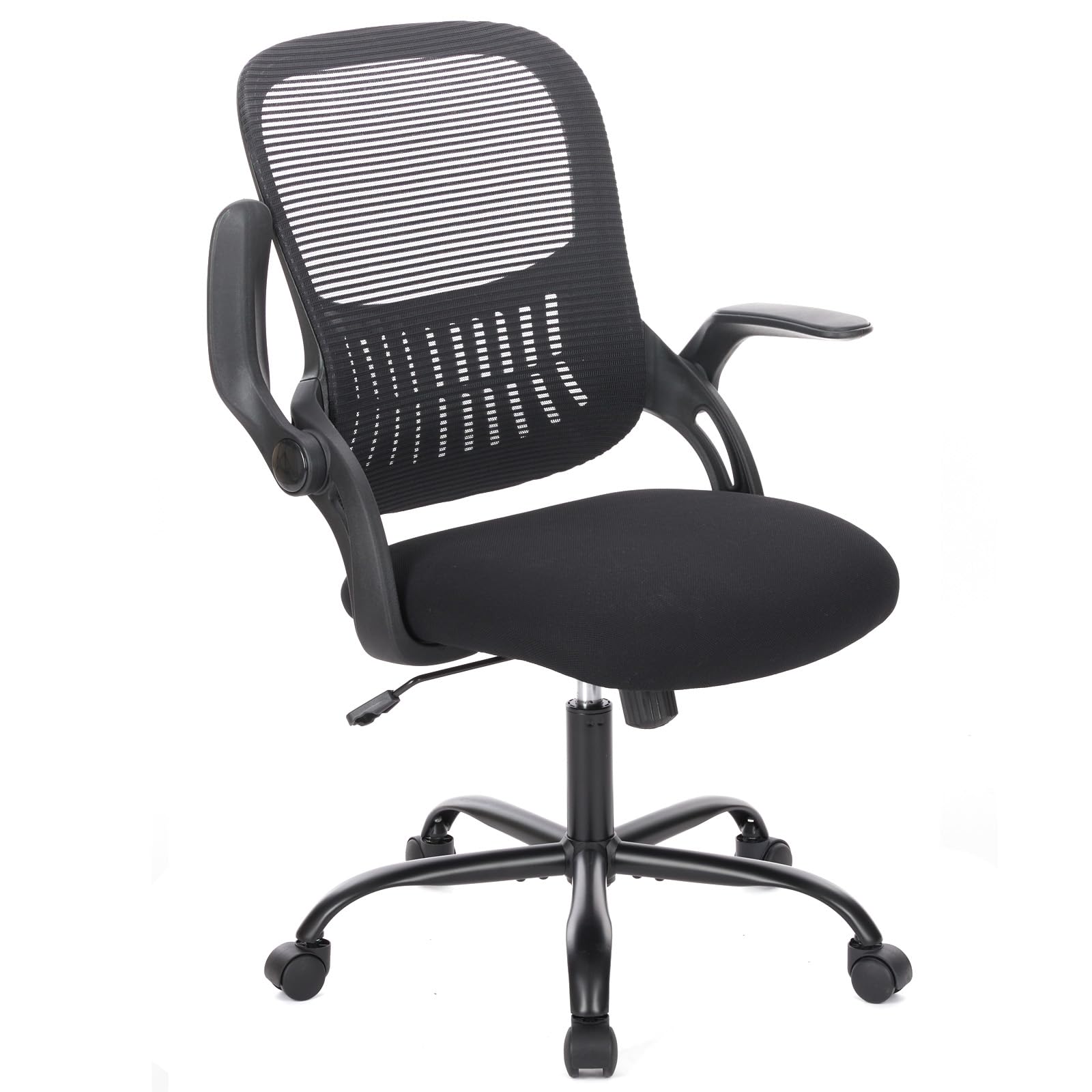 JHK Office Desk Computer Flip-up Armrests, Adjustable Height Mid Back Lumbar Support Padded Seat, Ergonomic Home 360° Swivel Rolling Rocking Mode Breathable Mesh Modern Executive Chair, Dark Black